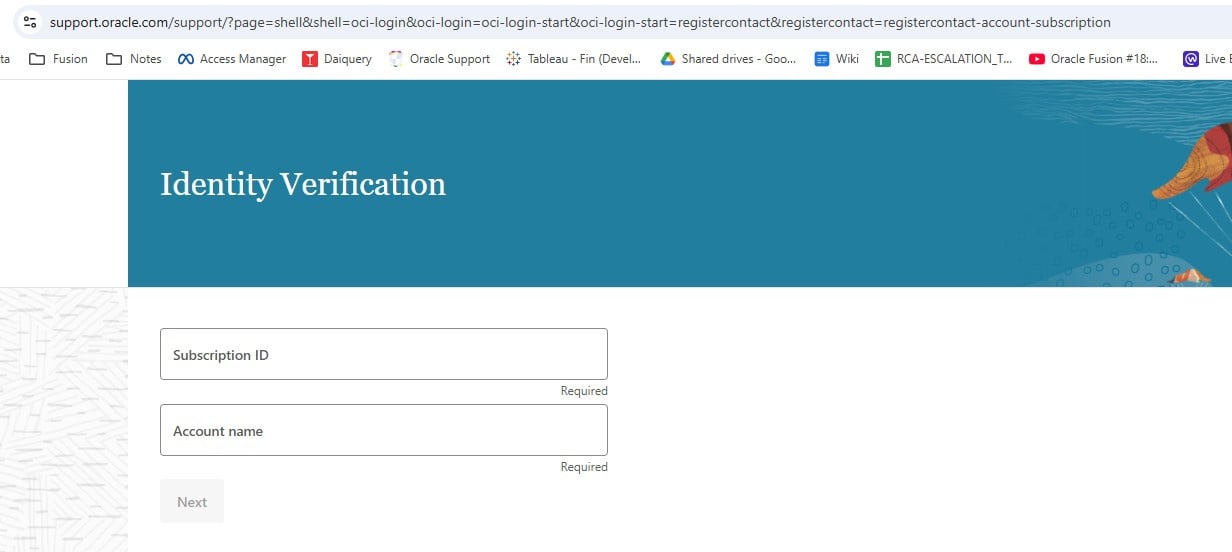 Getting Identity Verification While Logging Into Oracle Cloud Support 