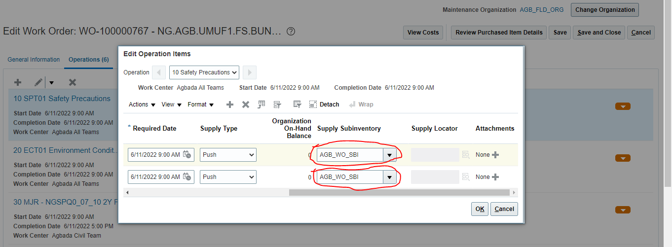 Can I Gray out Supply Subinventory field on Maintenance Work Order Page ...