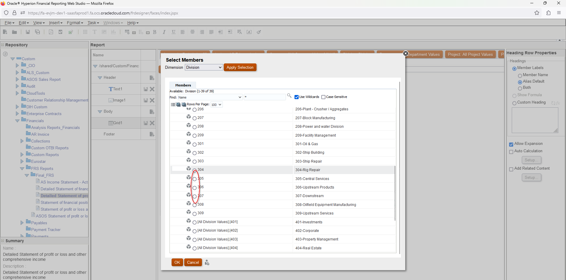 How to select multiple members in one of the dimension? FRS reports ...