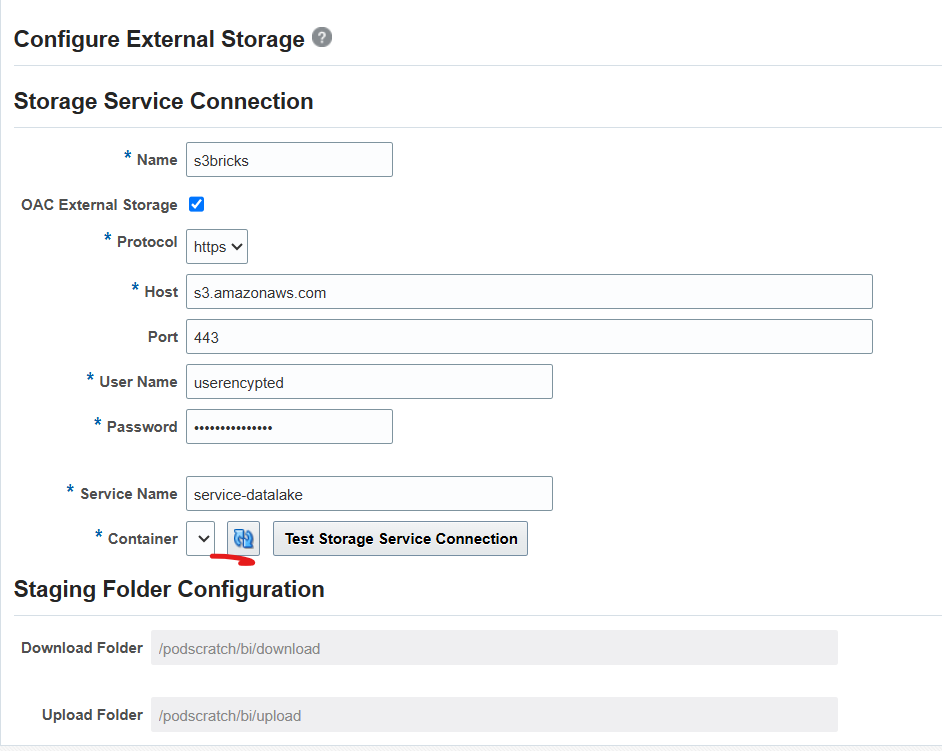 bicc external storage connection issue — Cloud Customer Connect