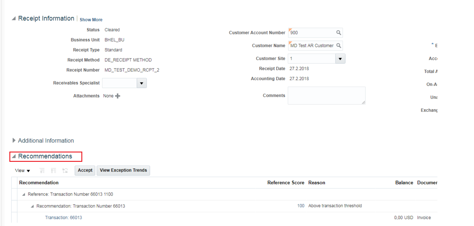 can't see receipt apply recommendation UI — Cloud Customer Connect