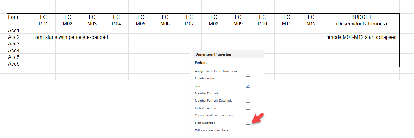 Forms 2.0: Same dimension in multiple columns: start in one column ...