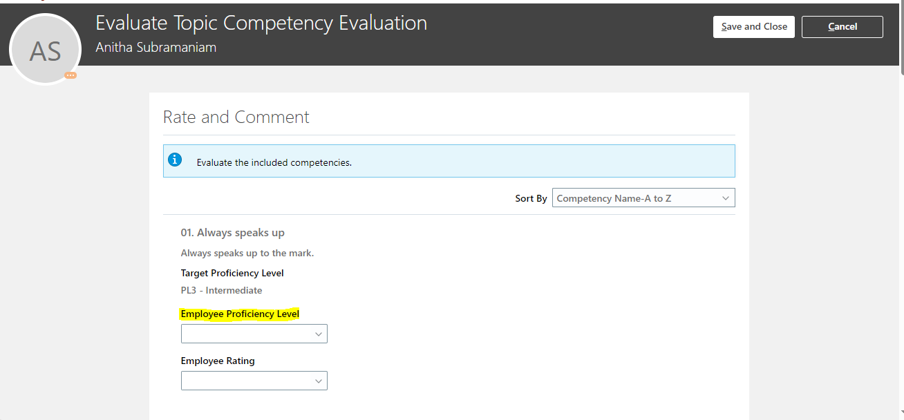 How to disable the proficiency level dropdown in the performance ...