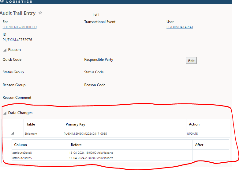 WHERE IS TABLE OF DATA CHANGES IN AUDIT TRAIL SHIPMENT? — Cloud ...