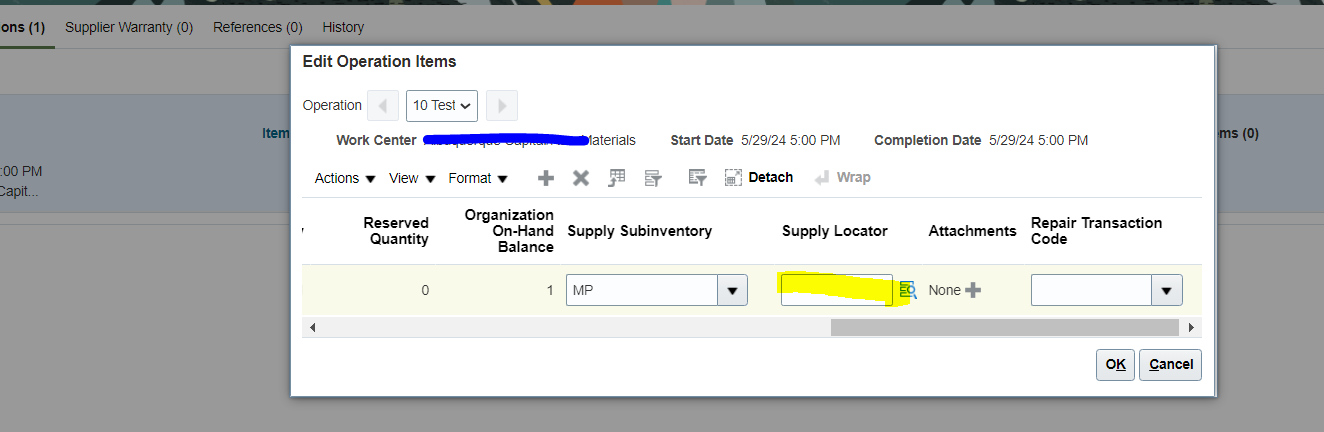 How do you default locator for items used in maintenance work order ...