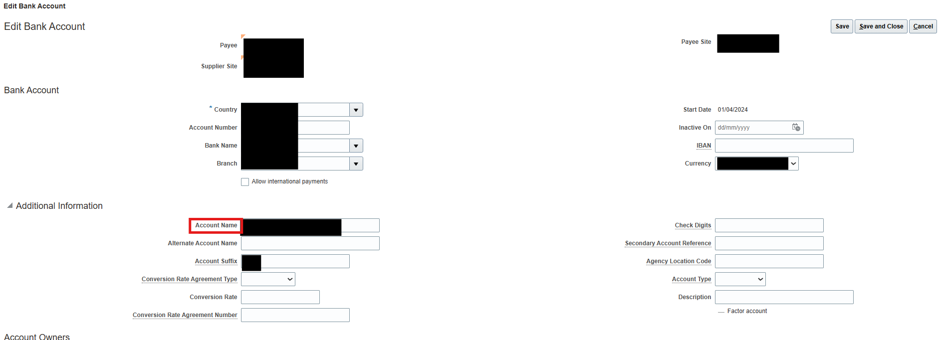 Make bank account name field mandatory when creating bank accounts for ...