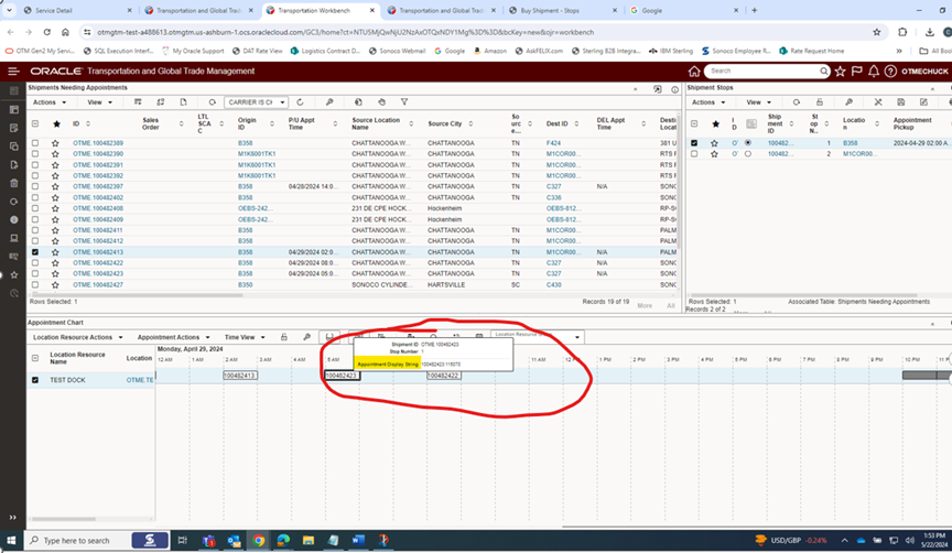 Dock Schedule Work Bench Appointment Display String and Column Width ...