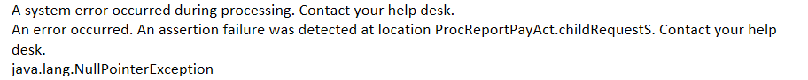 Generate payslip error - An error occurred. An assertion failure was detected at location ...