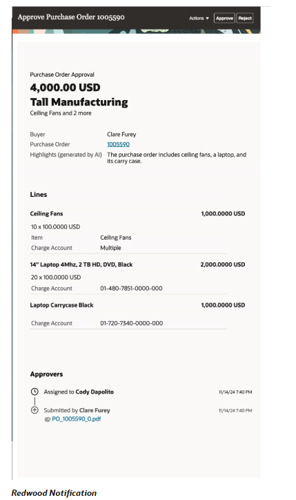 25a Redwood Style Approval Notification Appears Different To Oracle Image — Cloud Customer Connect