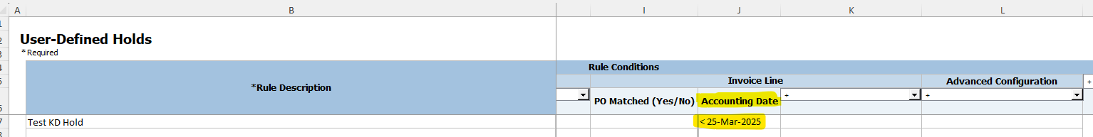 How To Perform Dynamic Date Validation On Manage User Defined Holds Spreadsheet — Cloud Customer