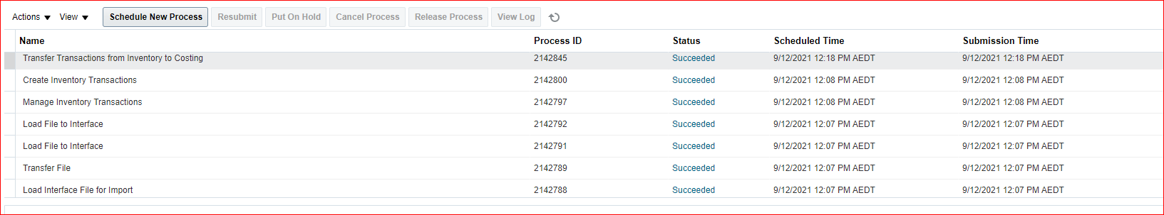 Import Inventory transactions processed successfully using FBDI but can't see transaction in ...