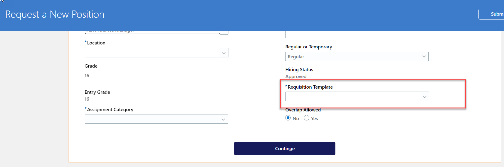 Default Requisition Template on Position Pages to "Standard Template" — Cloud Customer Connect