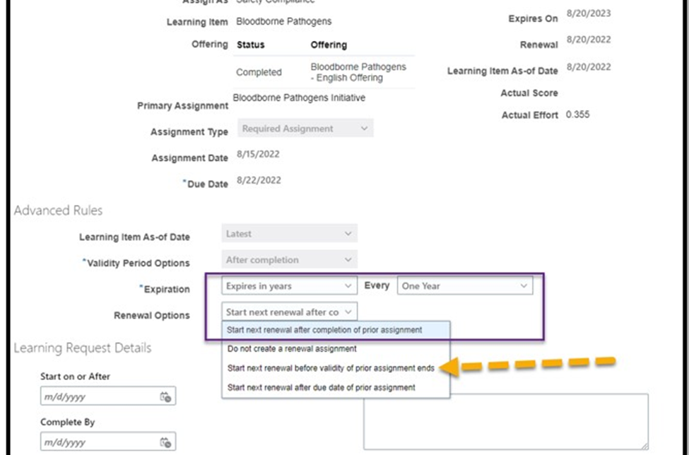 Validity and Expiration options on assignments — Cloud Customer Connect
