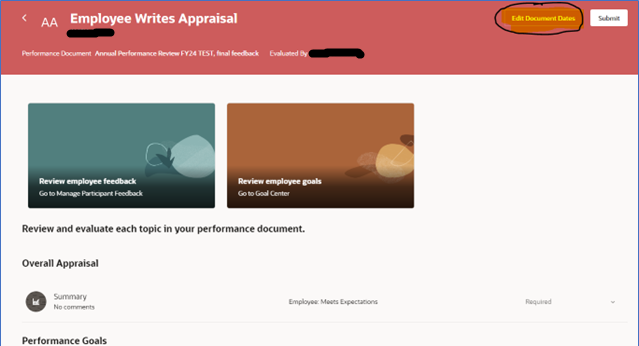 How To Hide Edit Document Dates Button In Redwood Employee And Manager Evaluation Performance