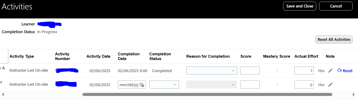 SQL to get the activity completion status of learners. — Cloud Customer ...