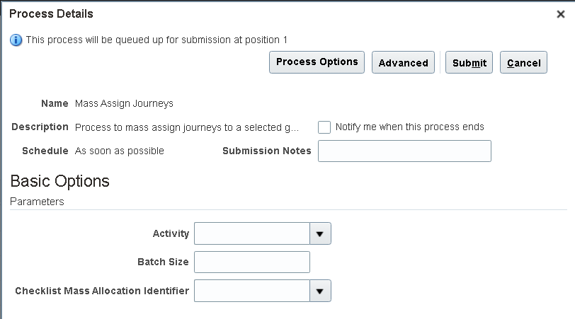 How does 'Mass Assign Journeys' work under scheduled processes? — Cloud Customer Connect