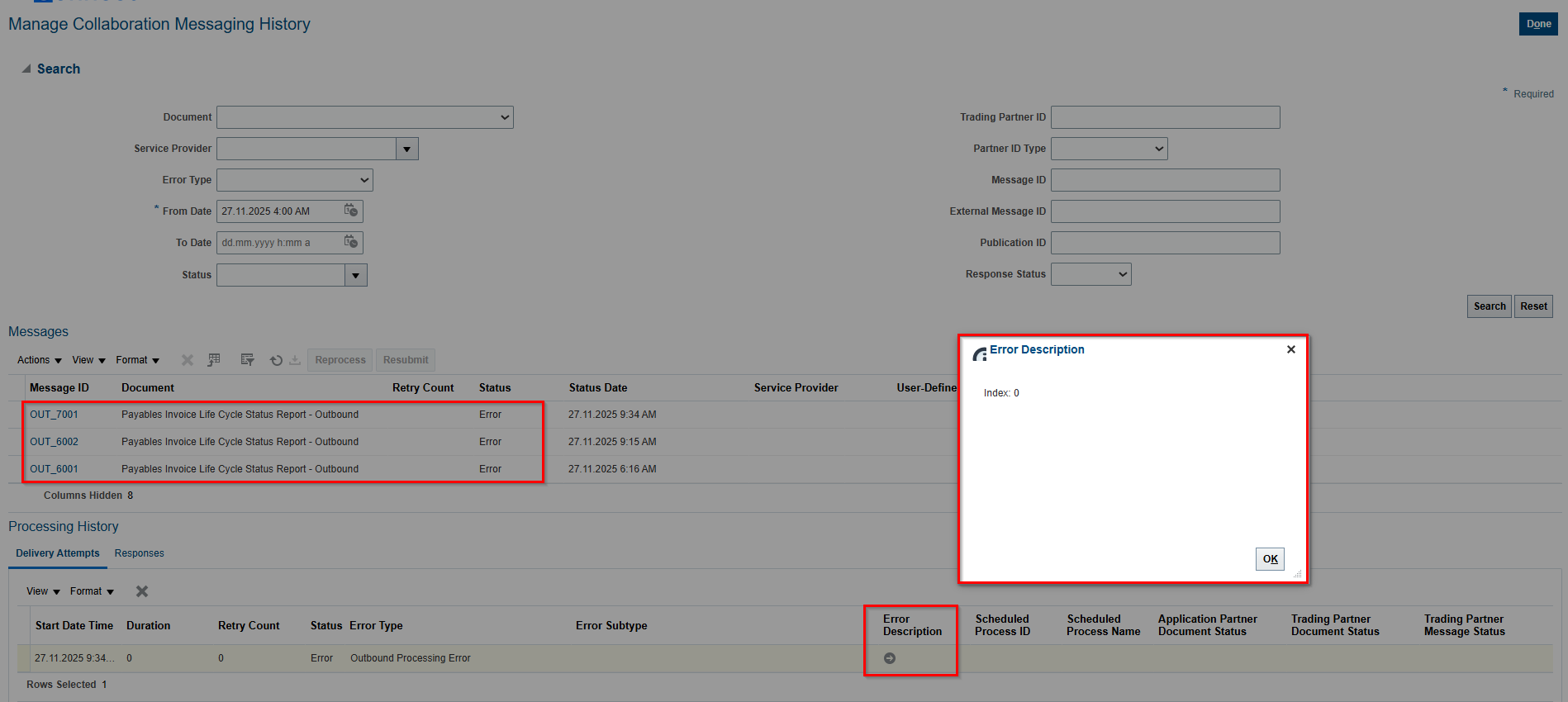 Payables Invoice Life Cycle Status Report - Outbound is failing in CMK ...