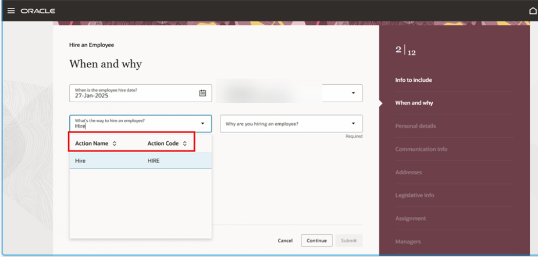 How To Hide Action Action Reason Code Column In Drop Down In When And Why Section On Redwood