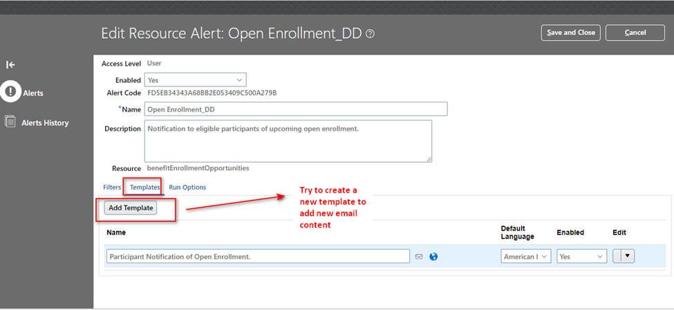 Change content of the Resource Alert Template — Cloud Customer Connect