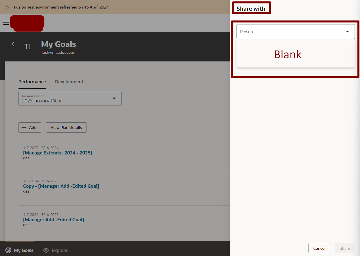 Employees And Managers Cannot Share Performance Goal In Redwood — Cloud Customer Connect