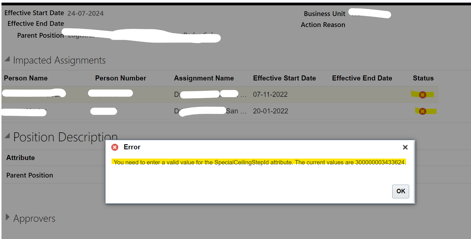 Error You Need To Enter A Valid Value For The Specialceilingstepid
