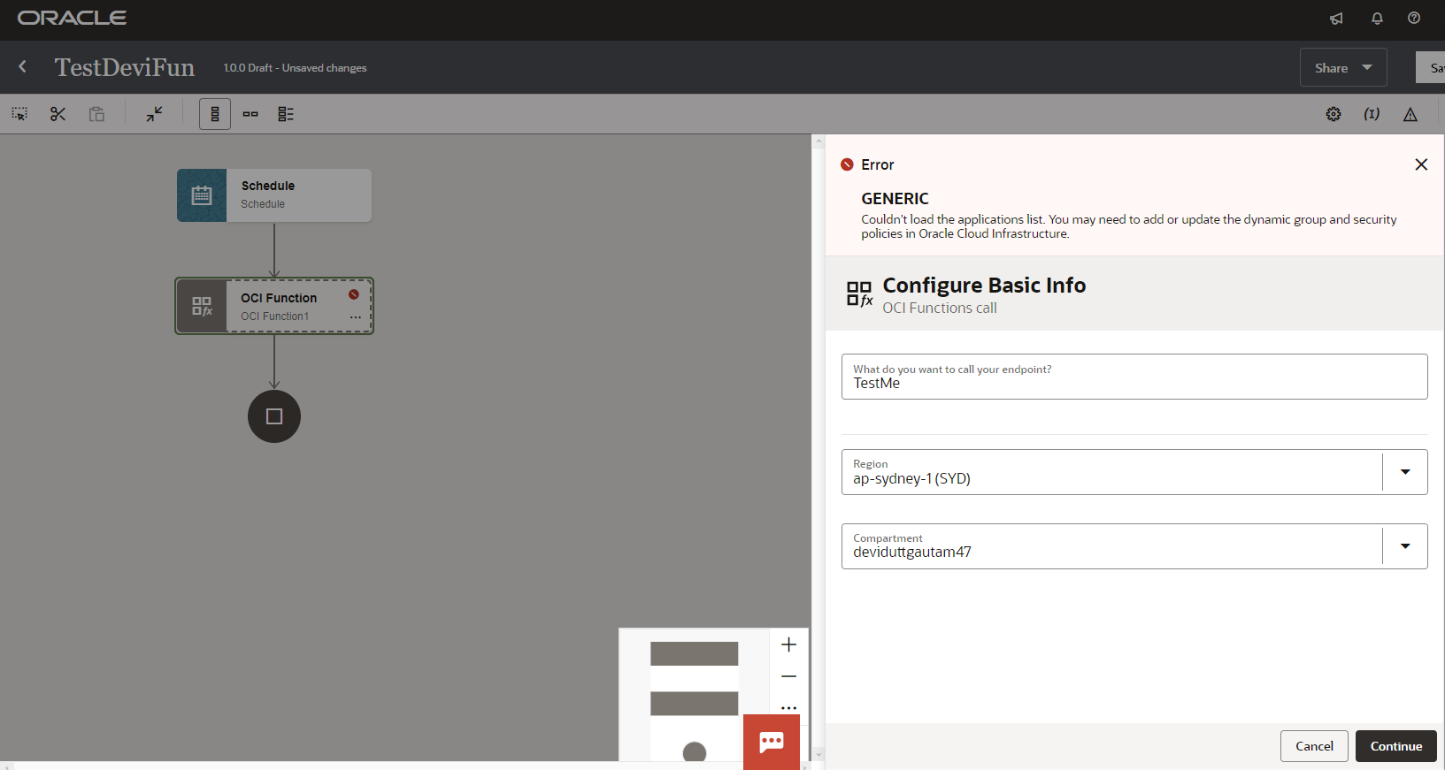 Error when calling the OCI function from OIC 3. Couldn't load the applications list OIC. — Cloud ...