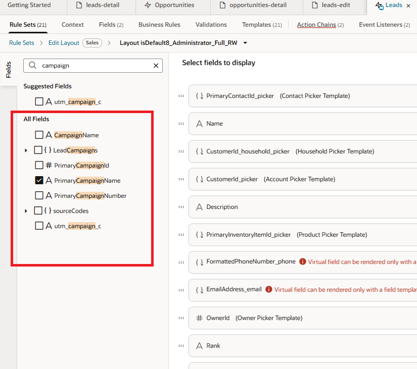 Redwood Enable For List View Same Field Available In Edit View In Vbs