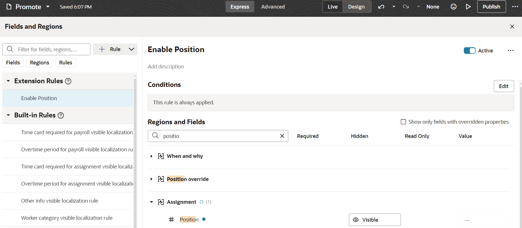 Redwood Position Is Not Showing In Lov And It Is Read Only Field For Promotion And Transfer