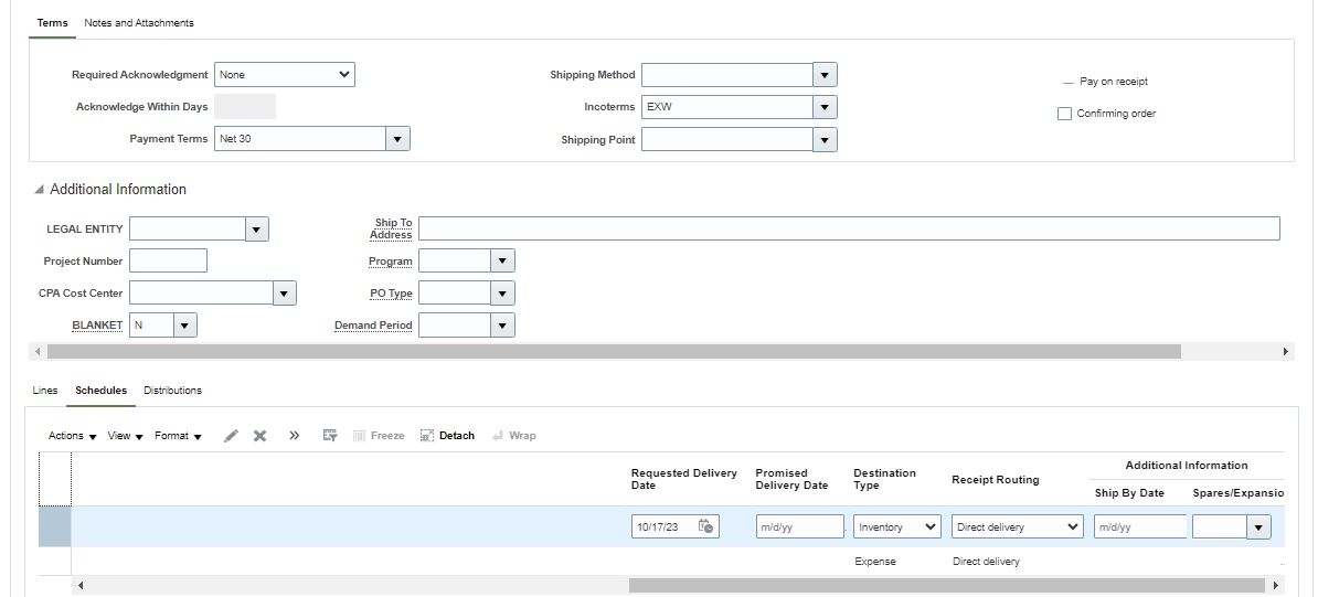 Needing Destination Type restriction Direct Purchase Orders - No ...