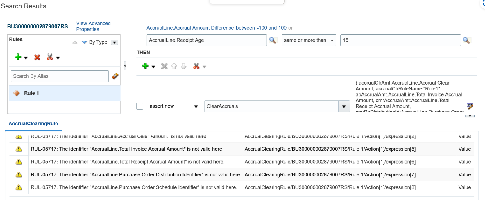 Facing ERRORs while adding two conditions in Accrual clearing rules — Cloud Customer Connect