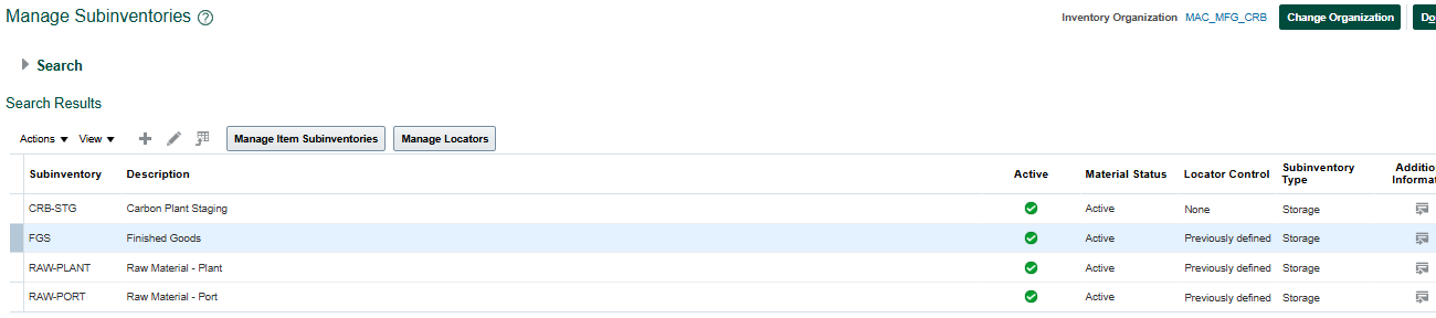 Subinventory and locator data — Cloud Customer Connect