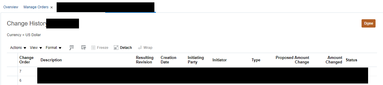 Query to fetch PO Change History Details — Cloud Customer Connect