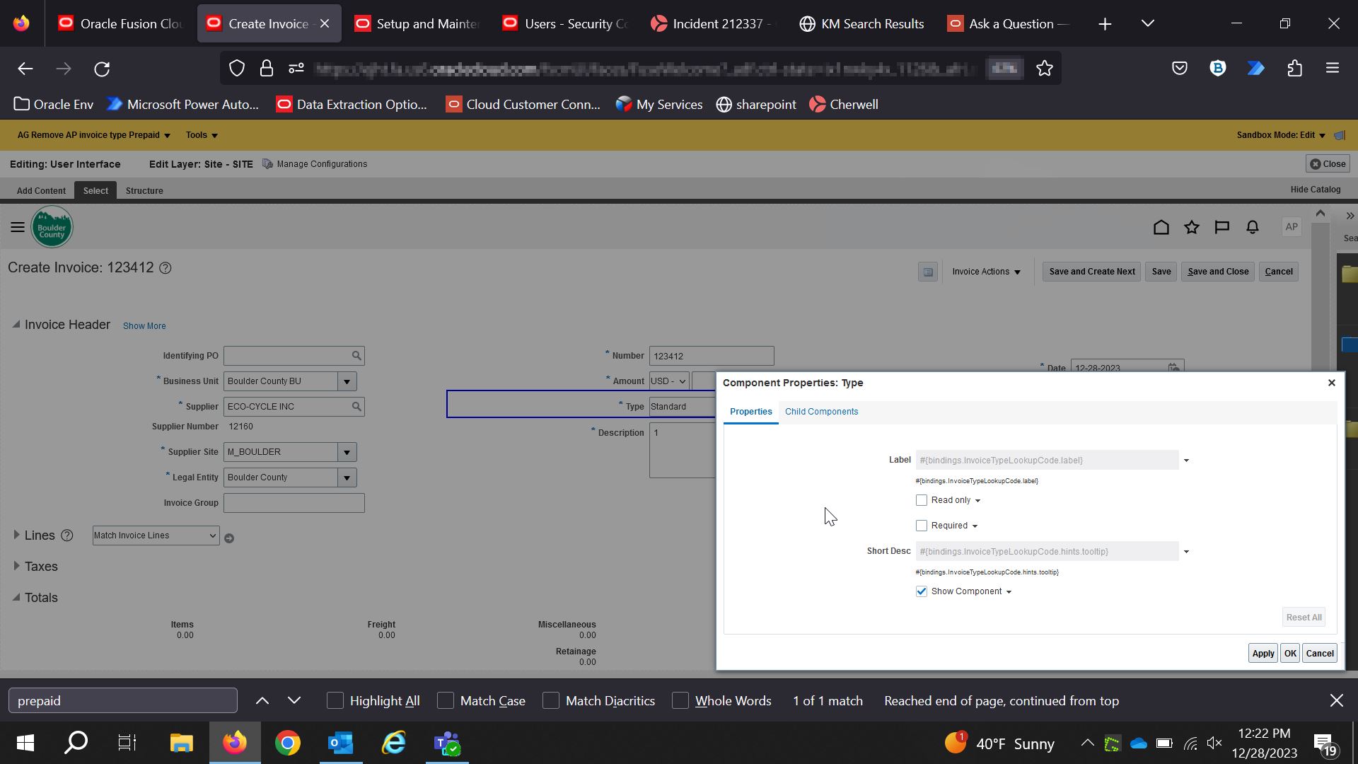 disable prepaid option on invoice type drop down — Cloud Customer Connect