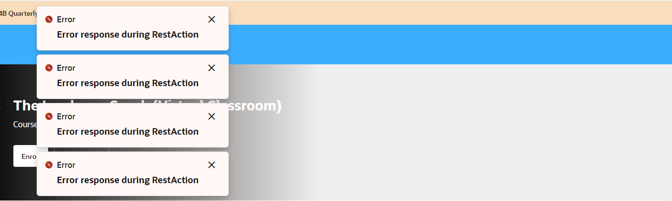 Redwood Learning Catalogue Error Message Error Response During