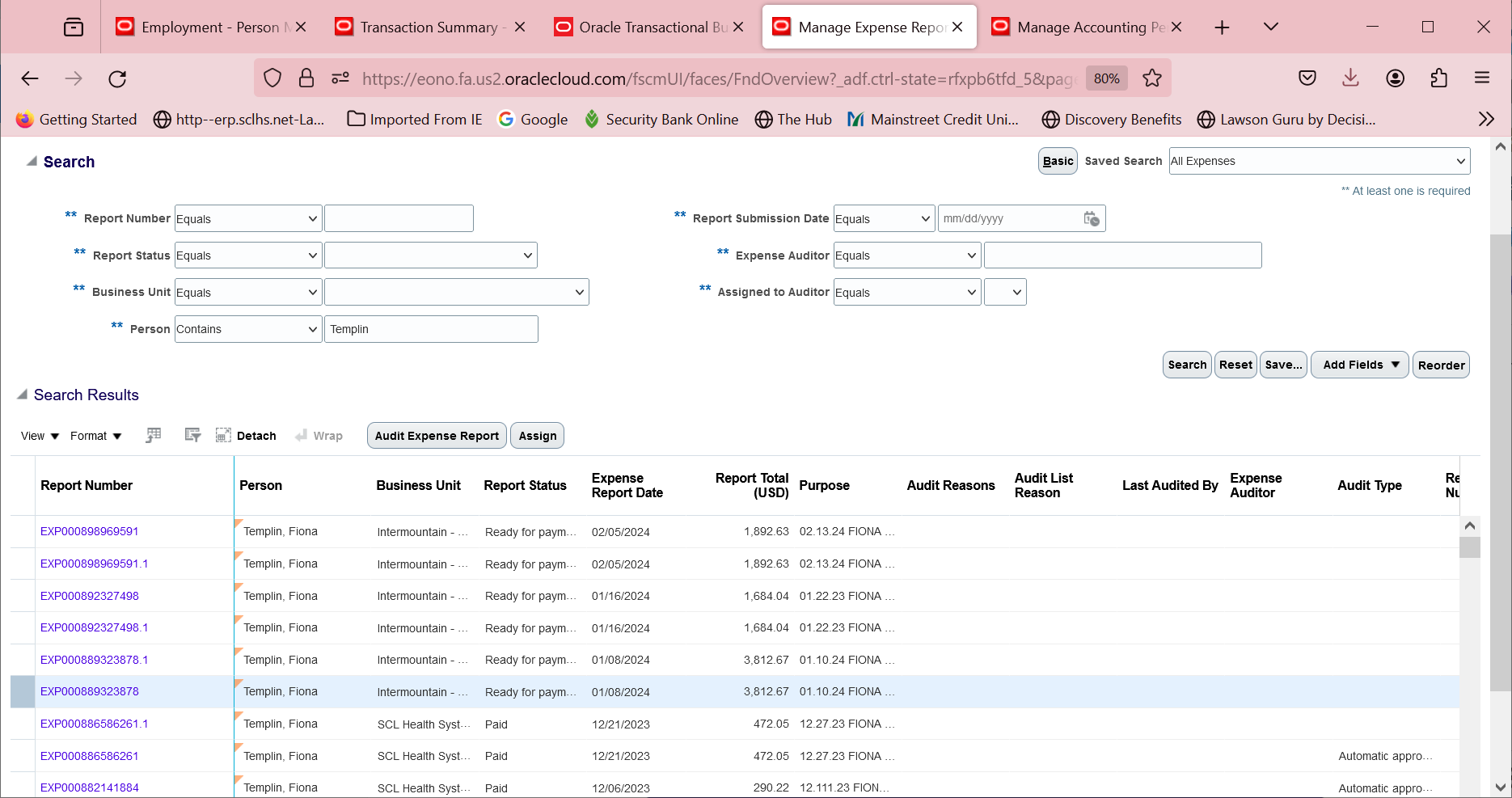 Expense report stuck in Ready for Payment — Cloud Customer Connect