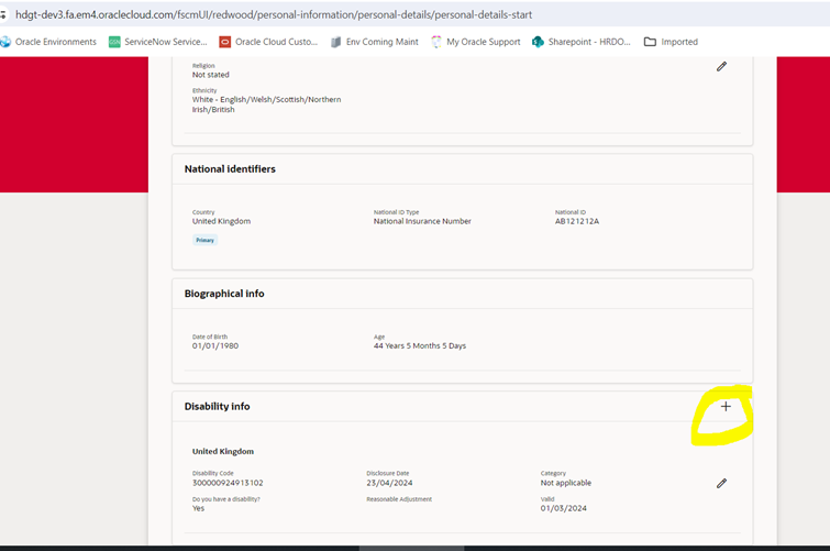 Redwood Personal Details Disability Section How To Hide The Plus Icon — Cloud Customer Connect