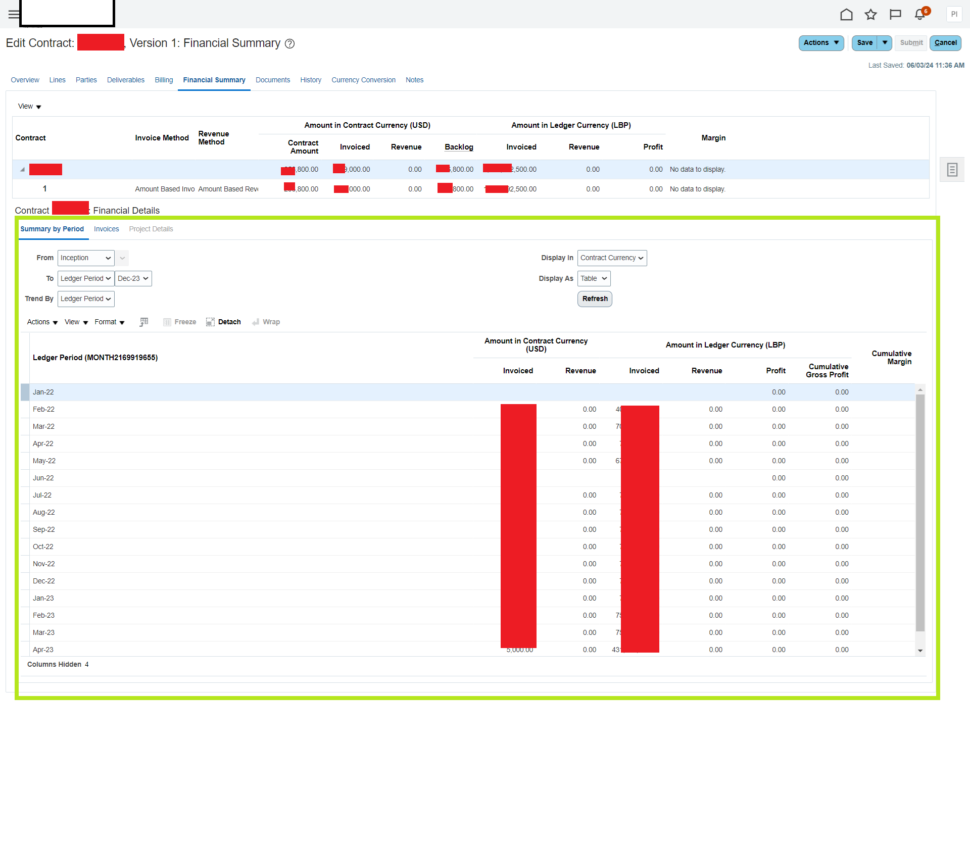 Query to get Contract Financial Summary — Cloud Customer Connect