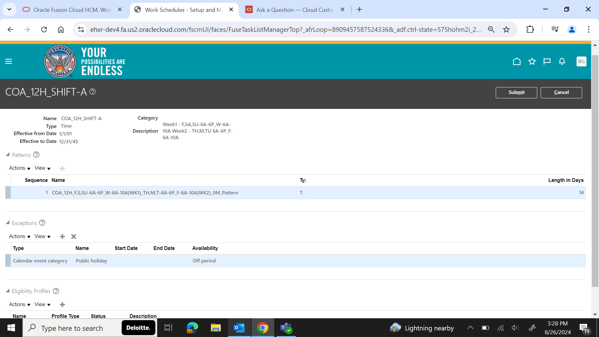 unable to delete or edit a work schedule. — Cloud Customer Connect