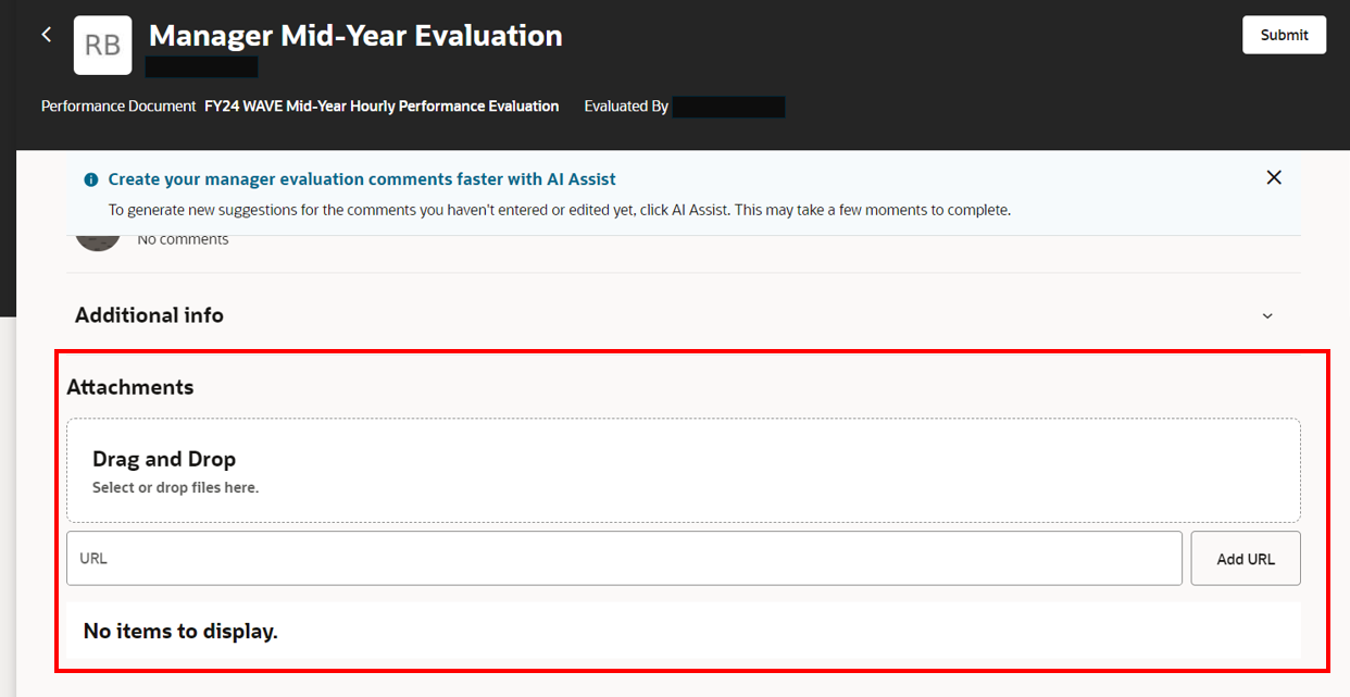 How to hide the Attachment Section within the Performance Evaluation? — Cloud Customer Connect