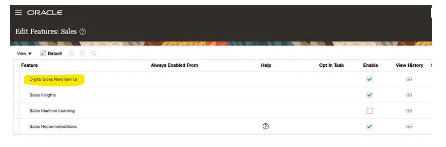 'Digital Sales Next Gen UI' is not available in 'Edit Features: Sales ...