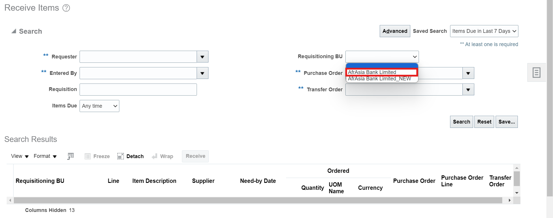 How to remove Business Unit from Receiving dropdown — Cloud Customer ...