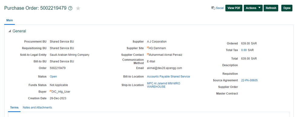 when Requisition and PO created in Shared service BU then generate receipt advice not ...