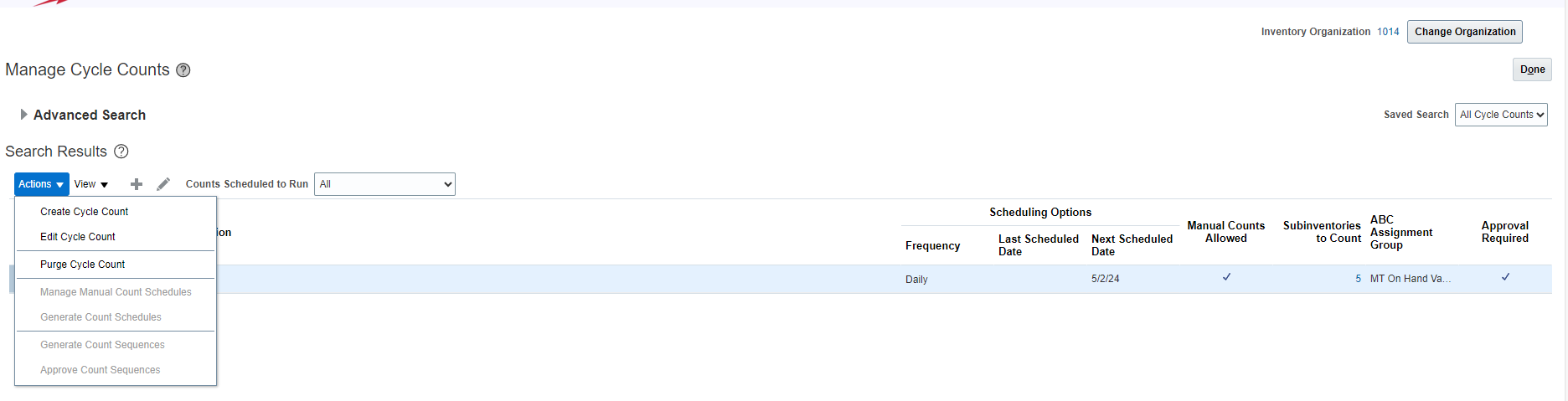 cycle count that has been created is not allowing for Generate Count ... cycle count that has been created is not allowing for Generate Count ...