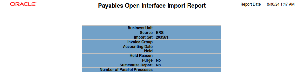 No Data Found For Audit Report Payables Open Interface Import Report — Cloud Customer Connect