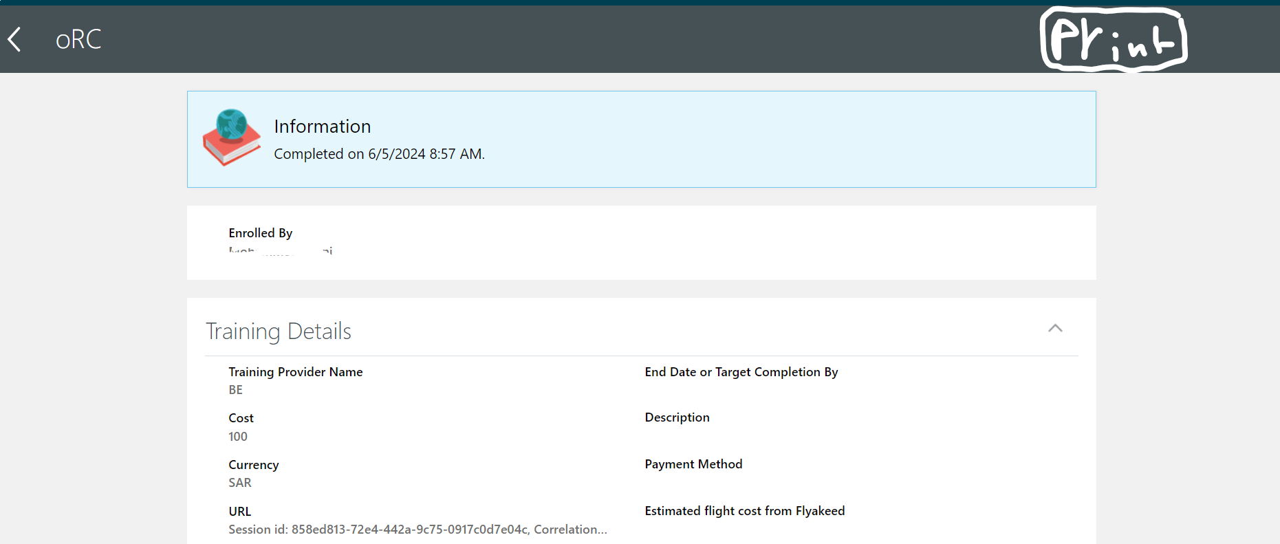 How can configure “Print” in page Record external learning experience for employee — Cloud ...