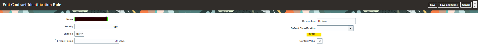 How to enable "in Use" Option for Contract Identification rules ...