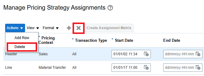 How to make delete button and delete action on pricing strategy to ...