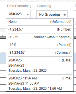 Custom date and currency formatting in report data table columns ...
