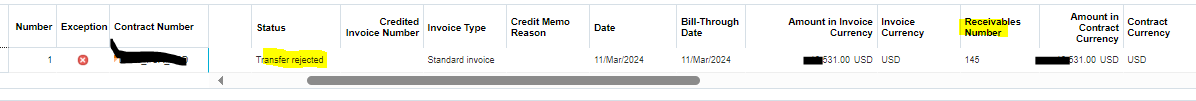 Transfer rejected status invoice — Cloud Customer Connect