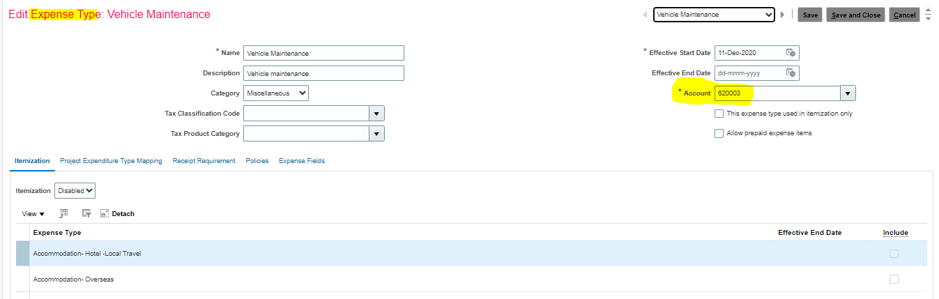 where can i get the account number for expense report in OTBI? — Cloud Customer Connect